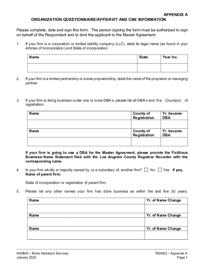 Fillable Online organization questionnaire/affidavit and cbe ...