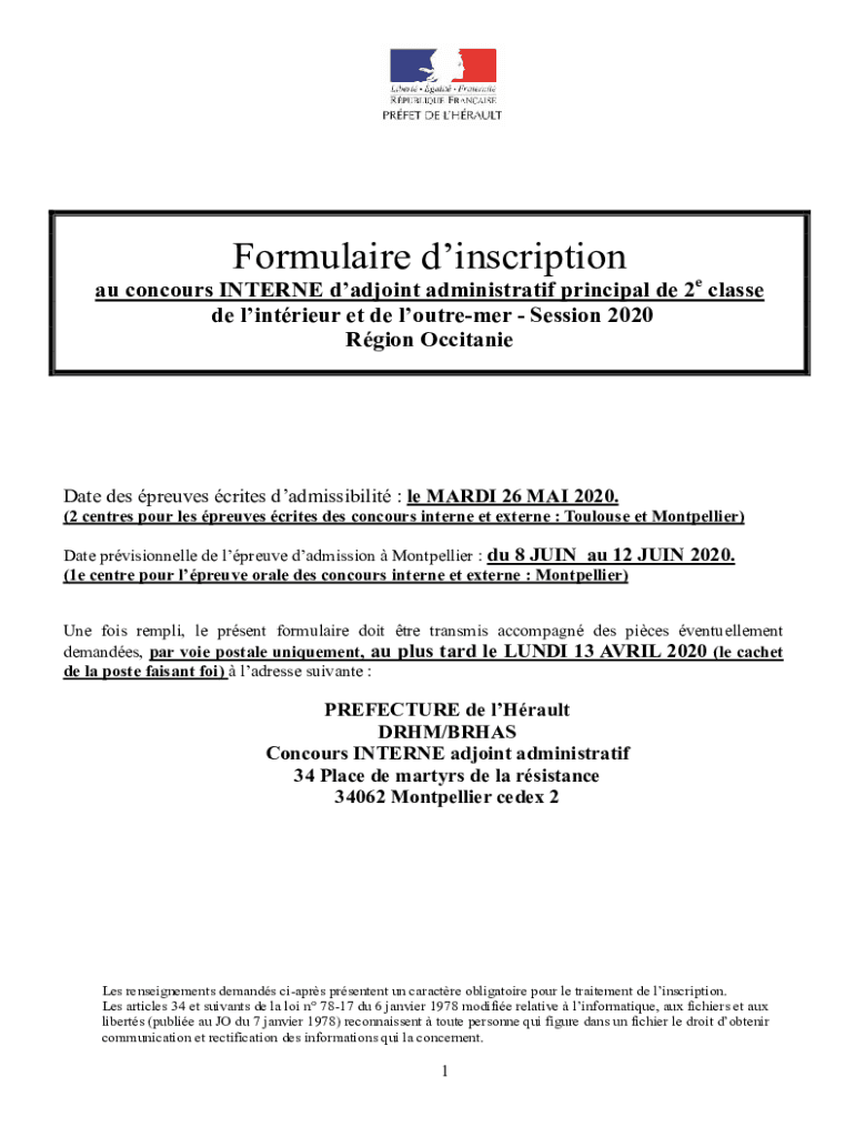 Remplissable En Ligne au concours INTERNE d'adjoint administratif ...