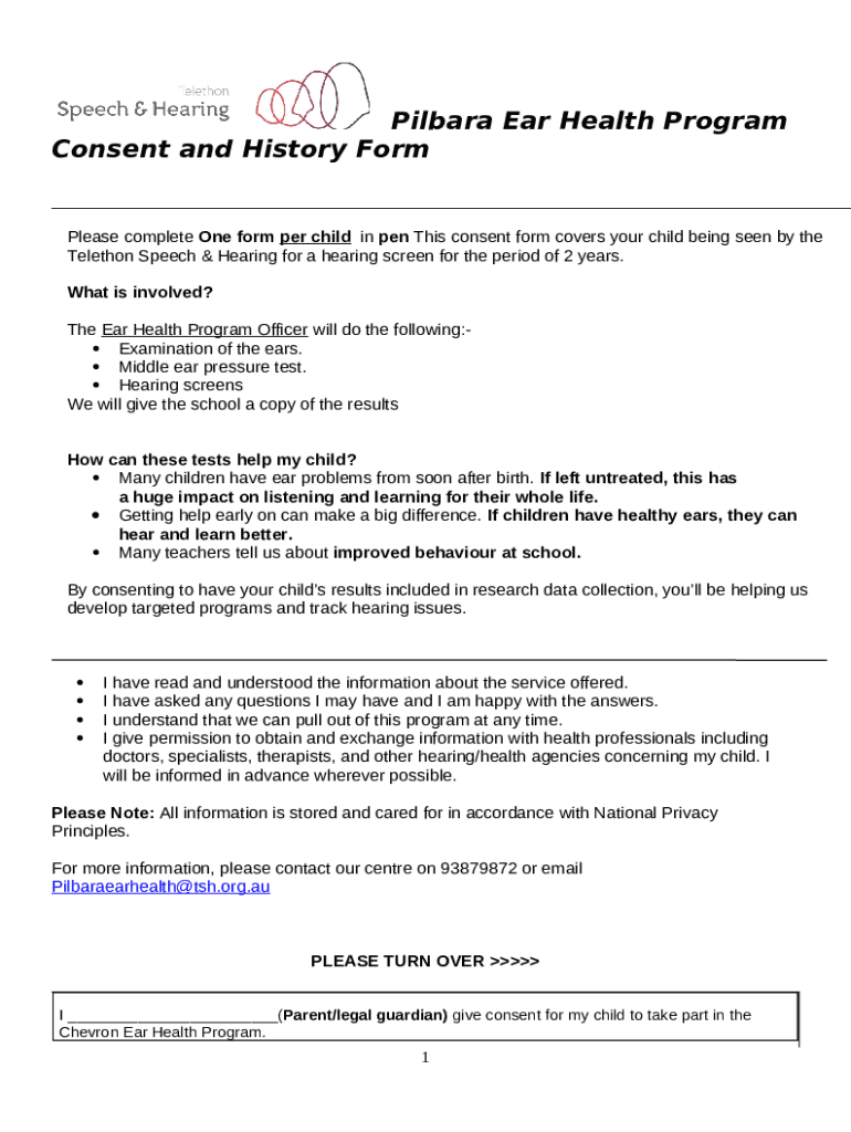 Pilbara Ear Health Program Consent and History Doc Template | pdfFiller