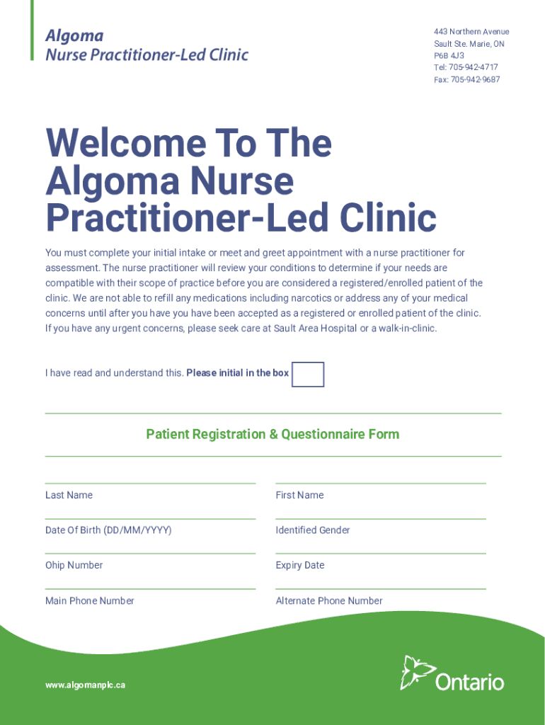 Fillable Online Algoma Nurse Practitioner-Led Clinic - Health Services ...
