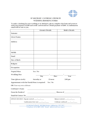 Fillable Online Wedding Booking Form.pdf Fax Email Print - pdfFiller
