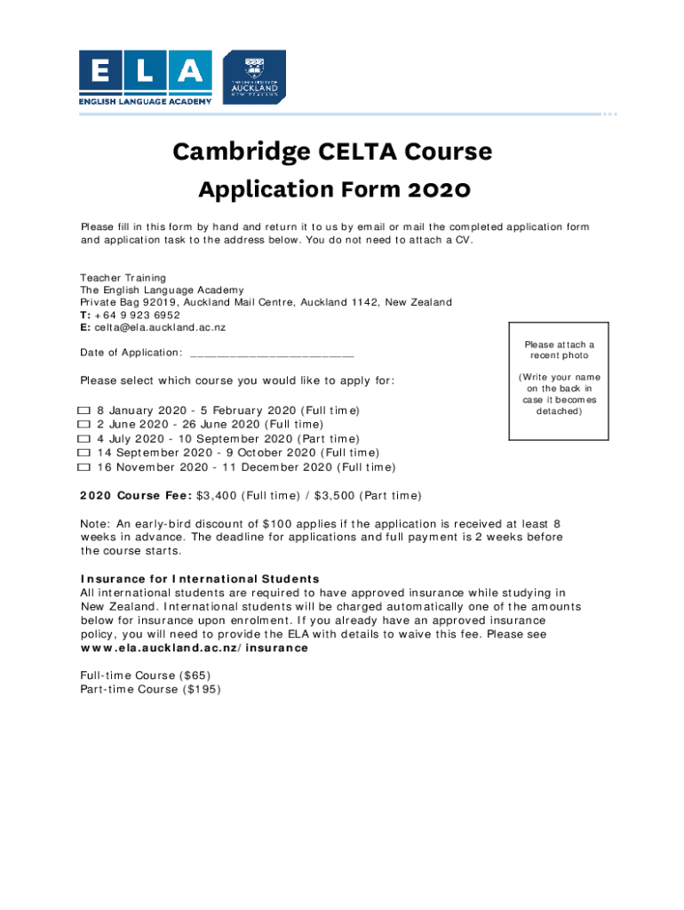 Fillable Online University of Cambridge CELTA course Application form ...