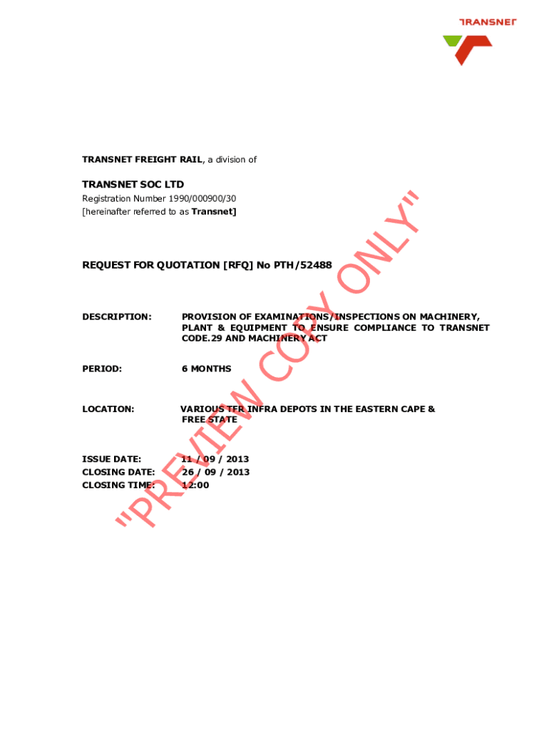 Fillable Online Transnet Request for Quotation No PTH/52488 Fax Email Print - pdfFiller