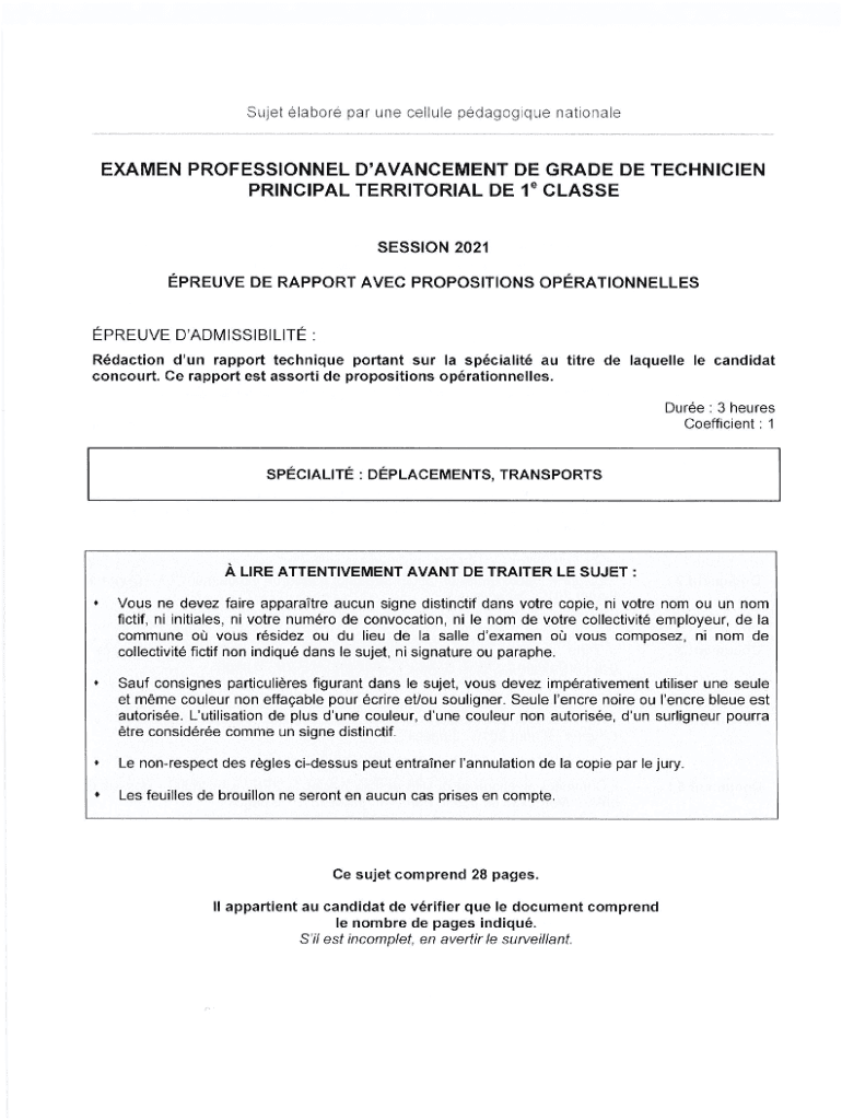 Remplissable En Ligne Technicien principal - Examens - Rapport du president du jury ... Fax ...