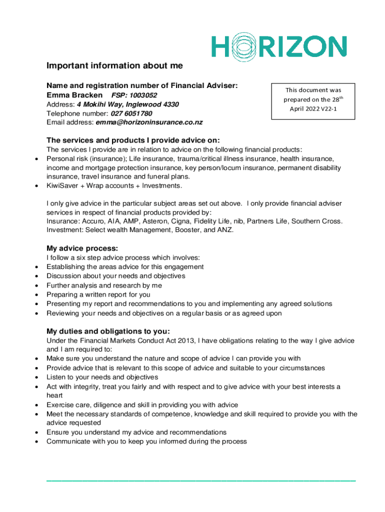 Fillable Online Horizon Insurance - Important information about me Fax ...