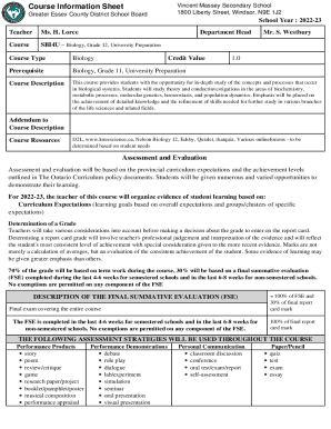 Fillable Online Course Information Sheet - loreescience Fax Email Print - pdfFiller