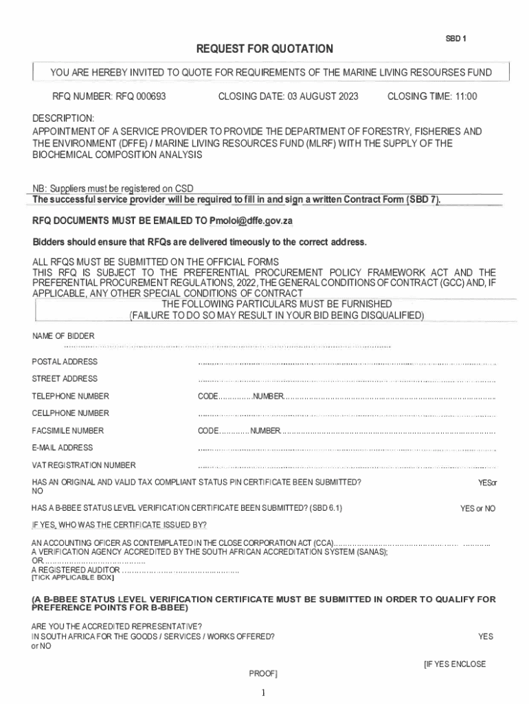 Fillable Online RFQ NUMBER: RFQ 000693 Fax Email Print - pdfFiller