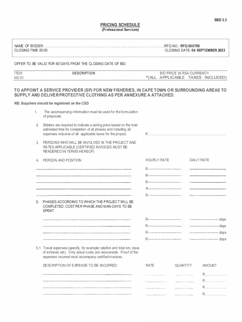 Fillable Online PRICING SCHEDULE TO APPOINT A SERVICE ... Fax Email ...