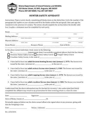 Fillable Online HUNTER SAFETY AFFIDAVIT Fax Email Print - pdfFiller