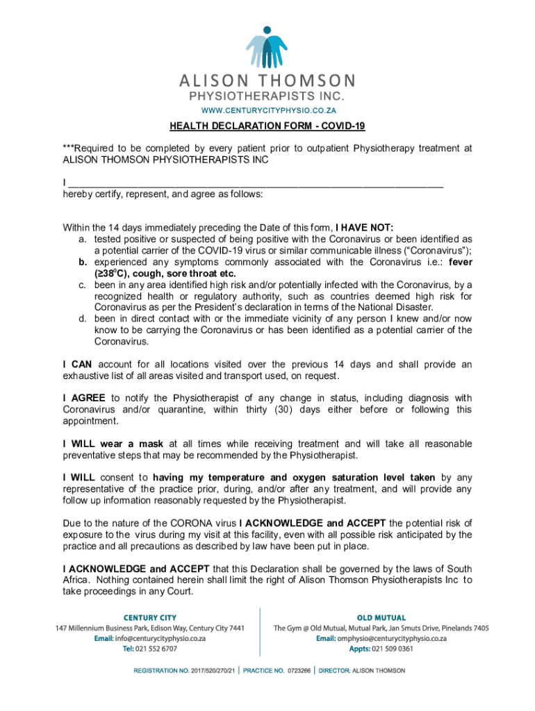 Fillable Online health declaration form - covid-19 Fax Email Print ...