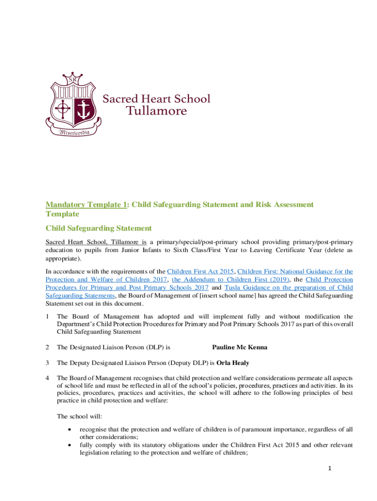 Fillable Online Child Safeguarding Statement & Risk Assessment 2022 ...