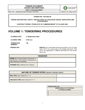 Fillable Online TENDER DESCRIPTION: SUPPLY AND DELIVERY OF ANALOGUE RADIOS, REPEATERS AND Fax ...