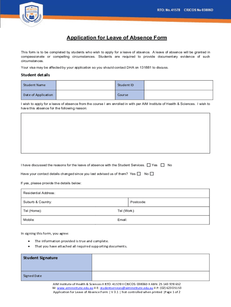 Fillable Online Request for Leave of Absence Form Template Fax Email ...