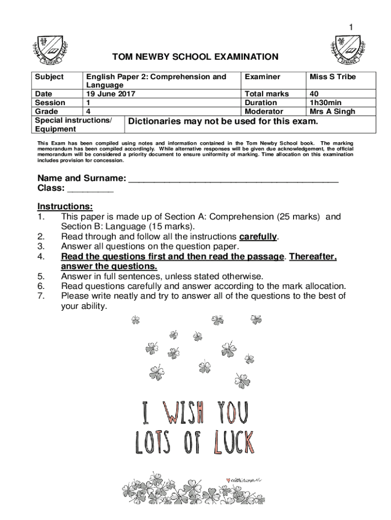 Fillable Online Tom Newby Past Papers - Fill Online, Printable ...