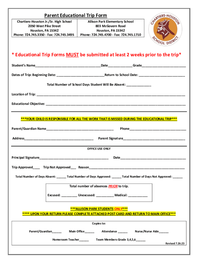 Fillable Online Parent Educational Trip Form Fax Email Print - pdfFiller