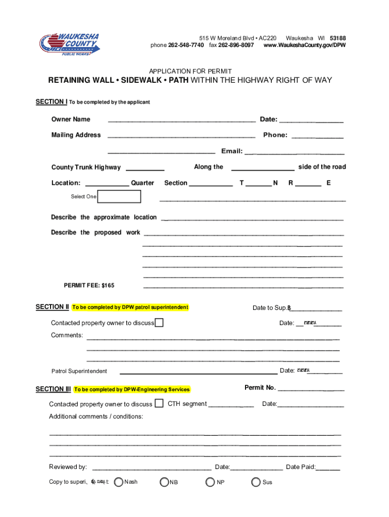 Fillable Online Waukesha County - Retaining Wall Application Fax Email ...