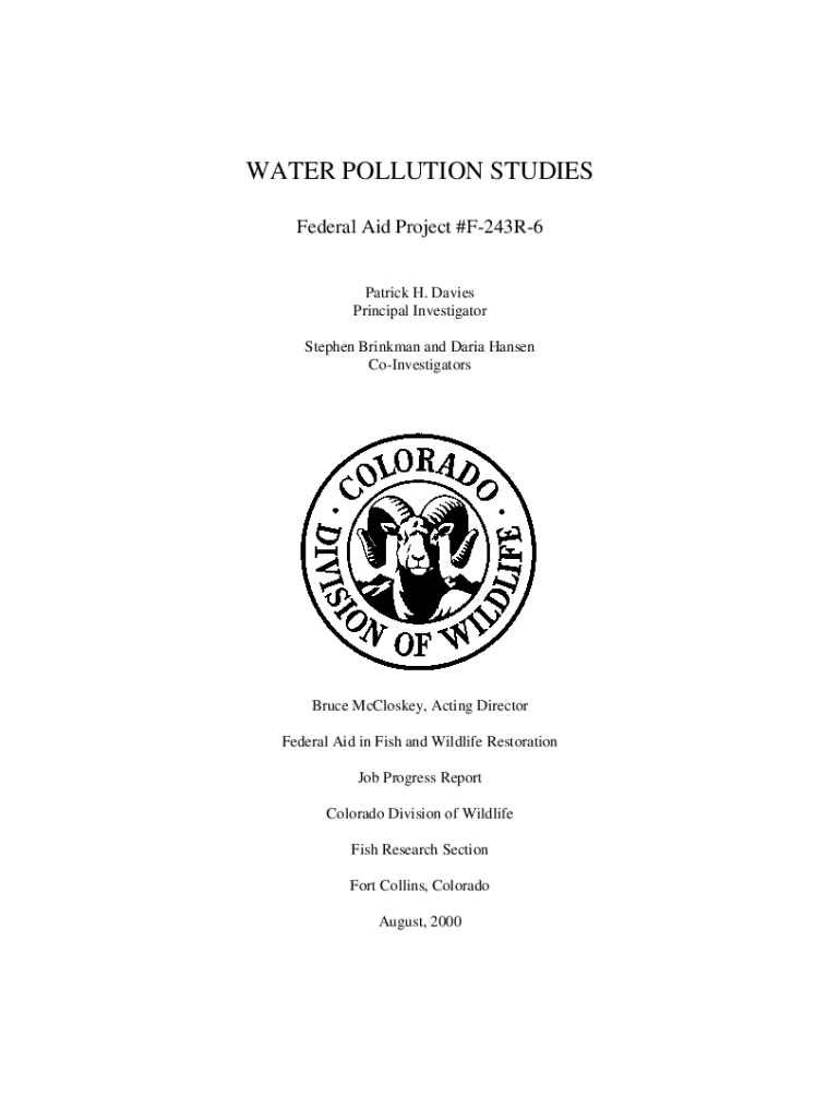 Fillable Online Water Pollution Studies Federal Aid Project #F-243R-6 ...