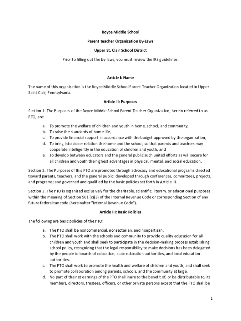 Fillable Online Boyce Middle School - Parent Teacher Organization By ...