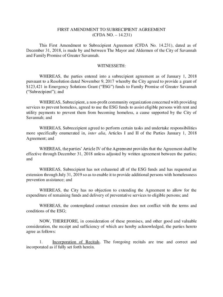 Fillable Online first amendment to subrecipient agreement Fax Email ...