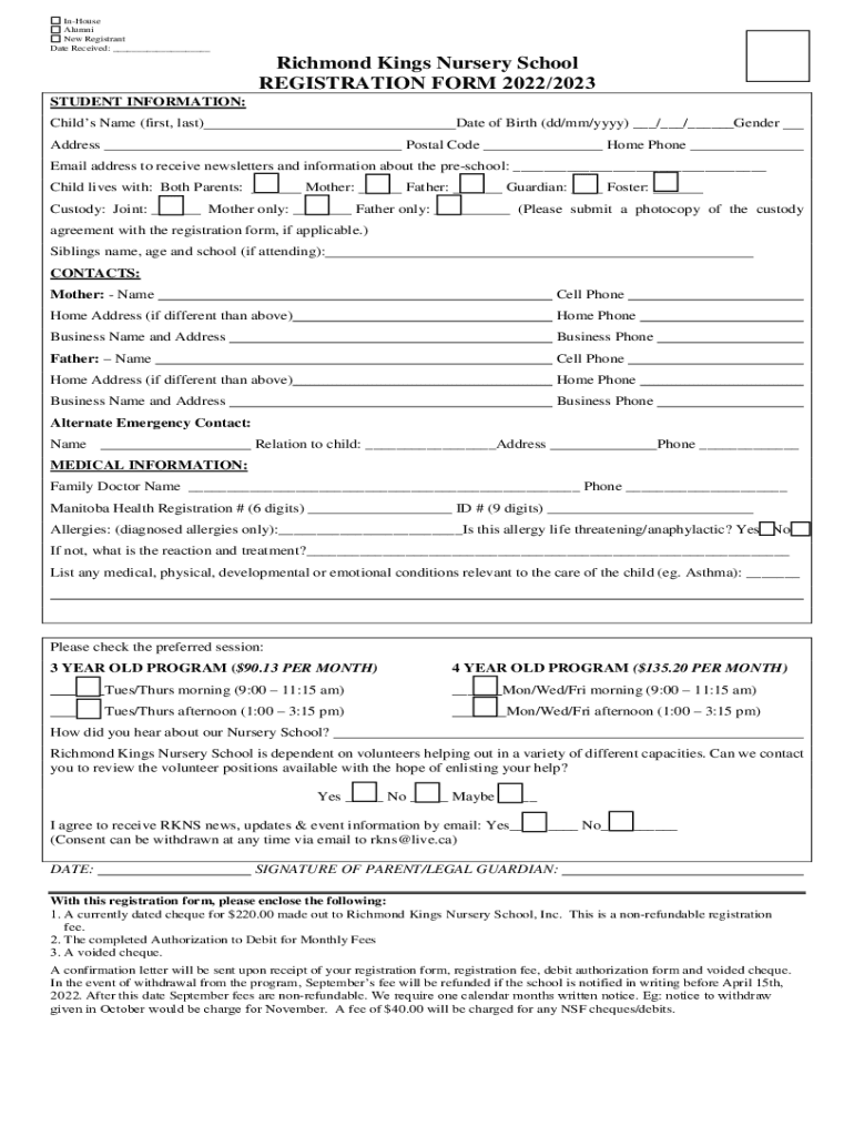 Fillable Online Pre-K and Kindergarten RegistrationPage - Richmond ...