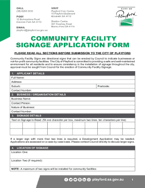 Fillable Online COMMUNITY FACILITY SIGNAGE APPLICATION FORM Fax Email ...