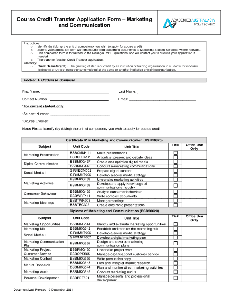 Fillable Online INTERNAL TRANSFER CREDIT APPLICATION FORM Fax Email ...