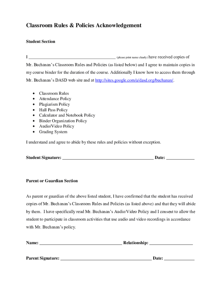 Fillable Online maaz ihmc Rules and Policies Acknowledgement Form Fax ...