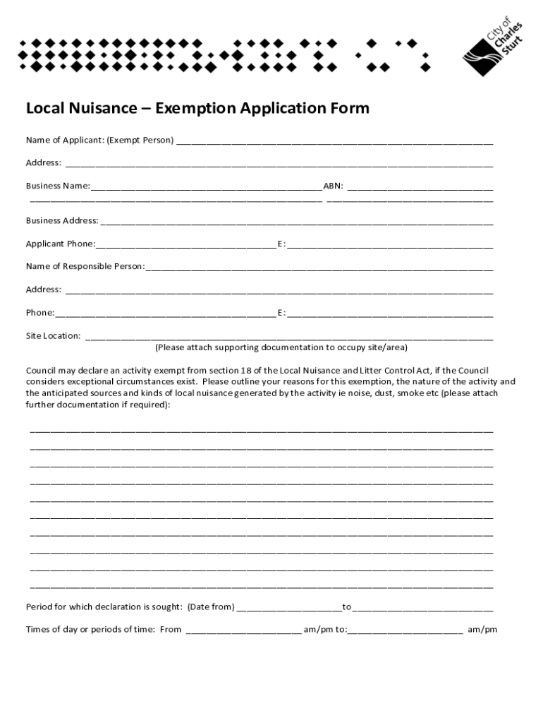 Fillable Online Local Nuisance Exemption Application Form Fax Email Print - pdfFiller