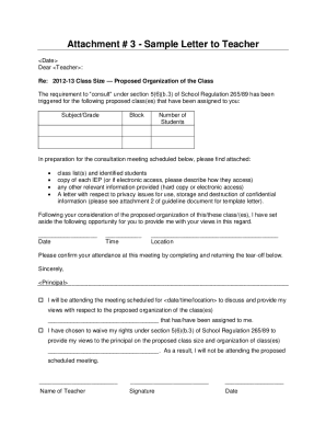 Fillable Online sd10 bc Attachment # 3 - Sample Letter to Teacher Fax ...