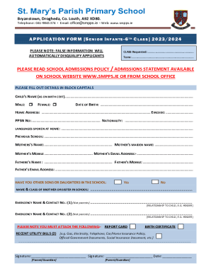 Fillable Online application form senior infants-6t h class 2023/2024 ...