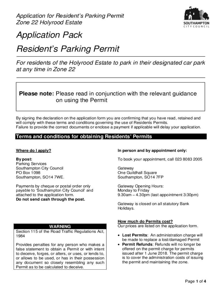 Fillable Online Application Pack Resident's Parking Permit Fax Email ...