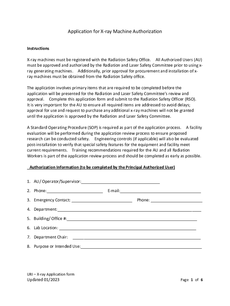 Fillable Online Application for X-ray Machine Authorization Fax Email ...