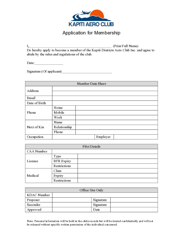 Fillable Online Kapiti Districts Aero Club (kapitidistrictsaeroclub) Fax Email Print - pdfFiller