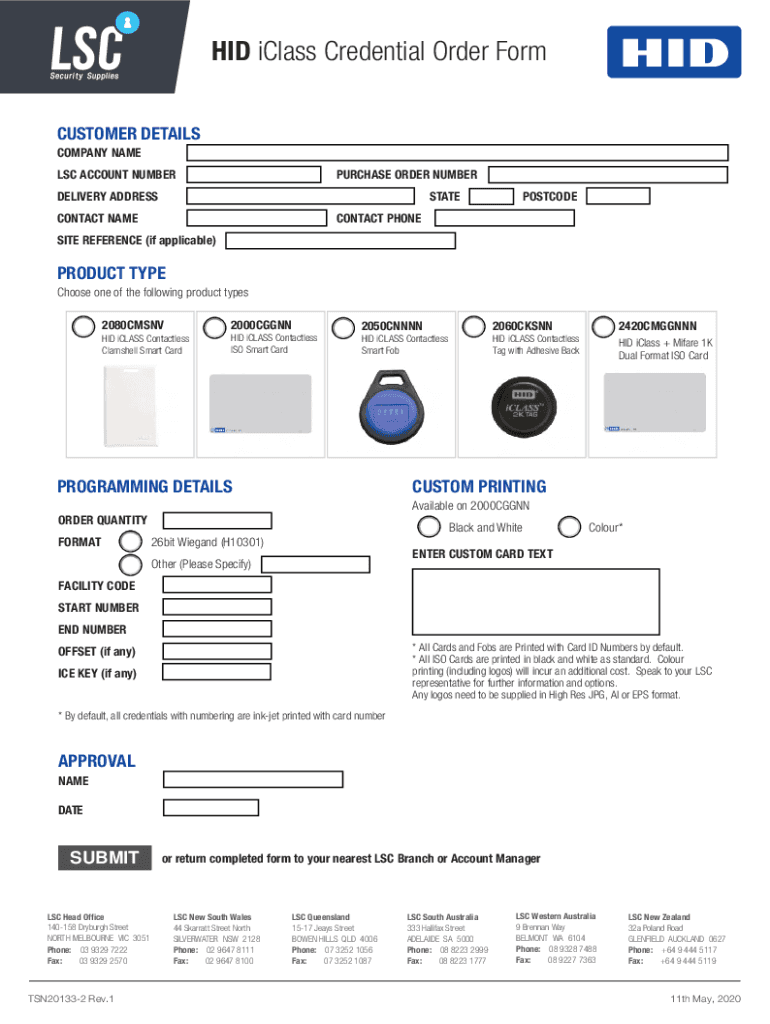 Fillable Online HID iClass Credential Order Form Fax Email Print ...