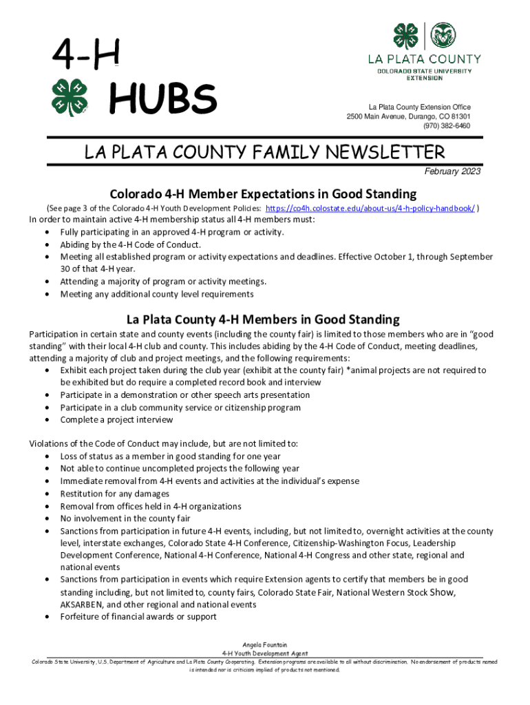 Fillable Online Colorado 4-H Member Expectations in Good Standing Fax ...