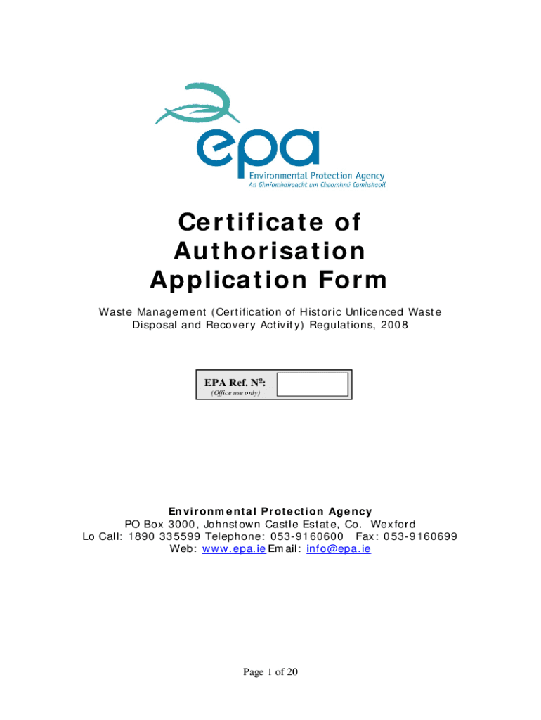 Fillable Online Certificate of Authorisation Application Form - Environmental ... Fax Email ...