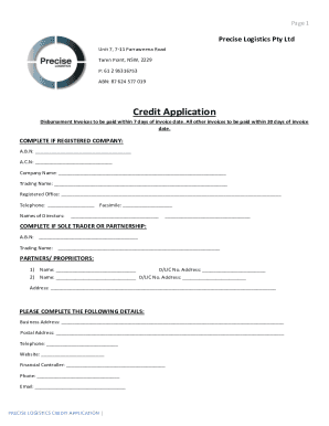 Fillable Online Precise Logistics credit application Fax Email Print ...