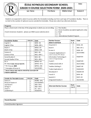 Fillable Online reynolds sd61 bc GRADE 9 COURSE SELECTION FORM 2020 ...