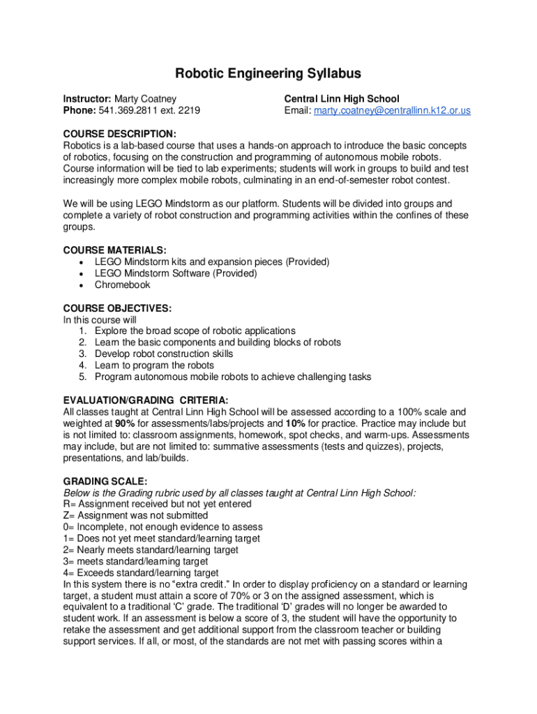 Fillable Online Robotic Engineering Syllabus Fax Email Print - pdfFiller