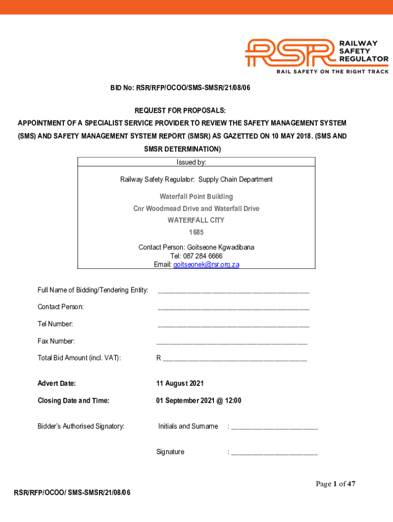 Fillable Online Railway Safety Regulator Tenders Fax Email Print - pdfFiller