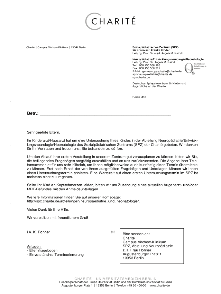 Ausfüllbar Online Prof. Dr. Angela M. Kaindl: Department of Pediatric ...