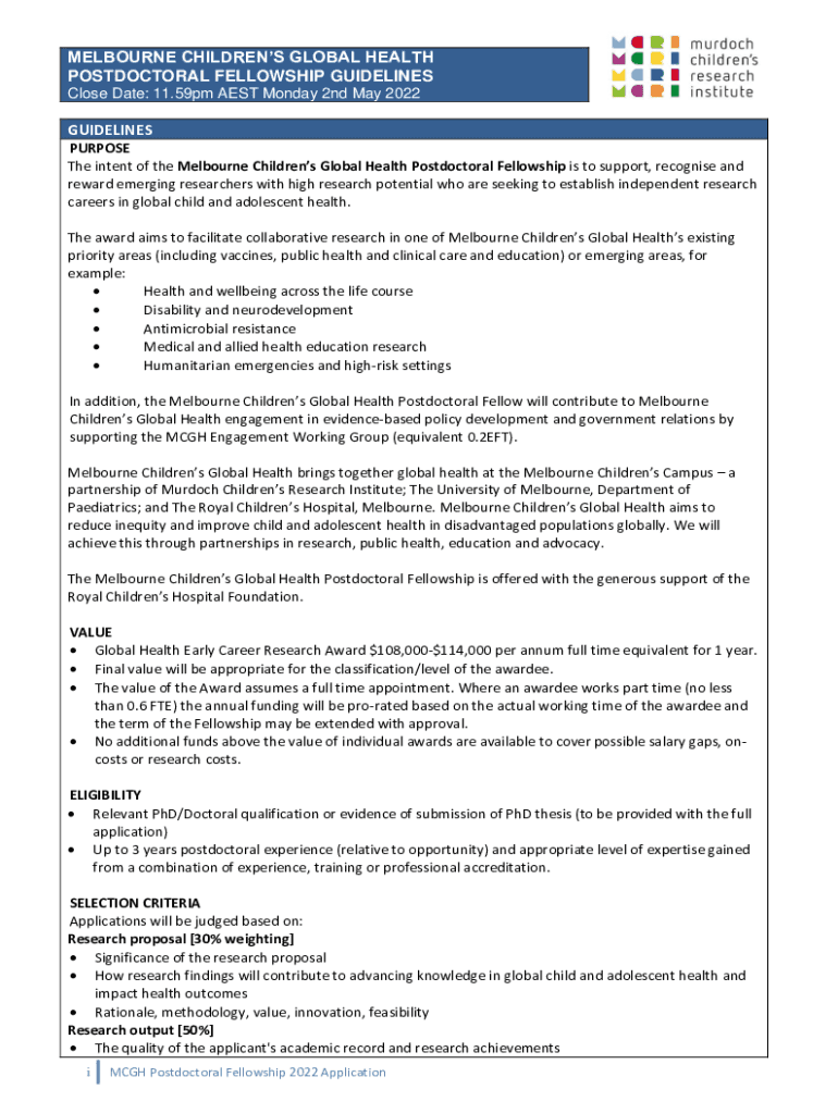 Fillable Online MCRI ECR and Emerging Leader Awards 2022Guidelines and Application Form Fax ...