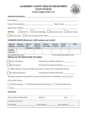 Fillable Online Condom Supply Order Form Fax Email Print - pdfFiller