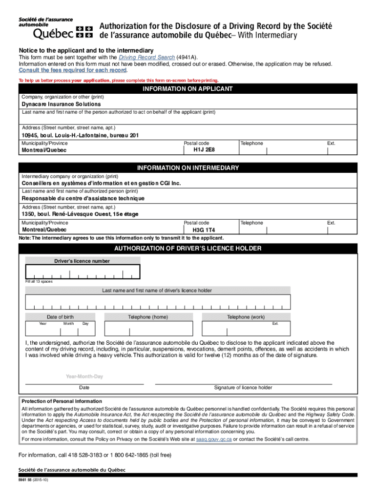 Fillable Online Authorization for the Disclosure of a Driving Record ...