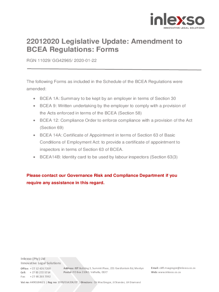 Fillable Online Amendment to BCEA Regulations: Forms Fax Email Print ...
