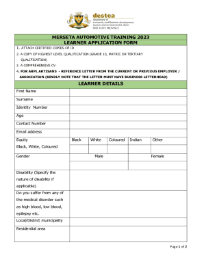 Fillable Online merseta automotive training 2023 learner application ...