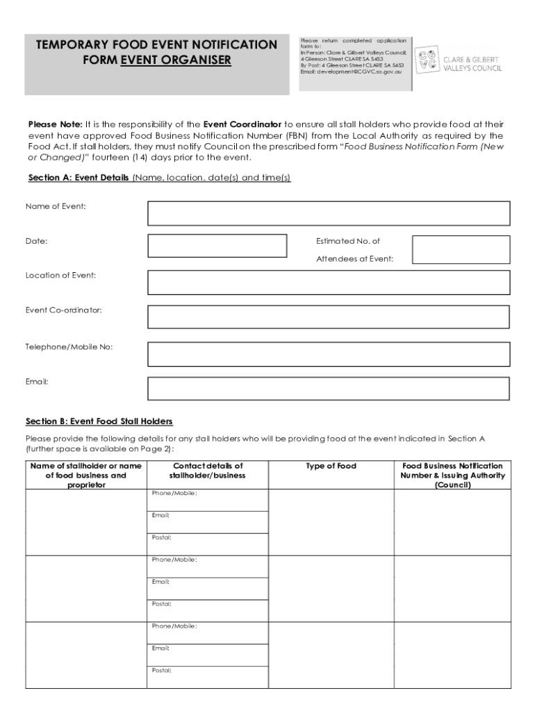 Fillable Online TEMPORARY FOOD EVENT NOTIFICATION FORM ... Fax Email ...