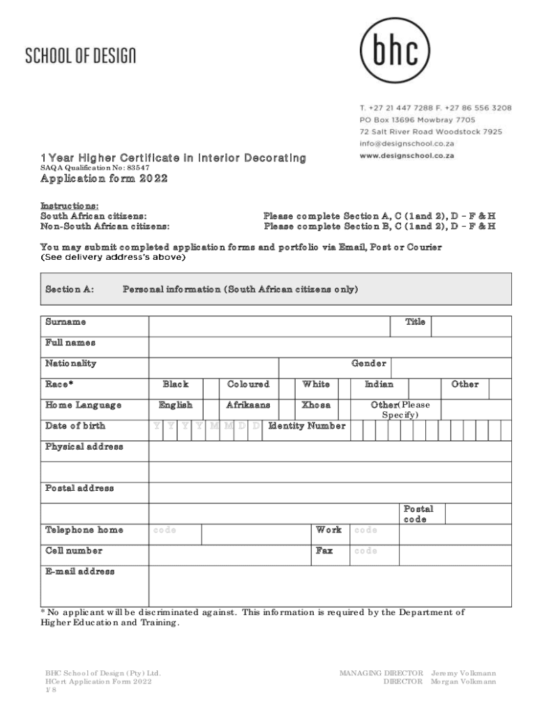 Fillable Online Higher Certificate in Design: Interior Design, NQF5 Fax ...
