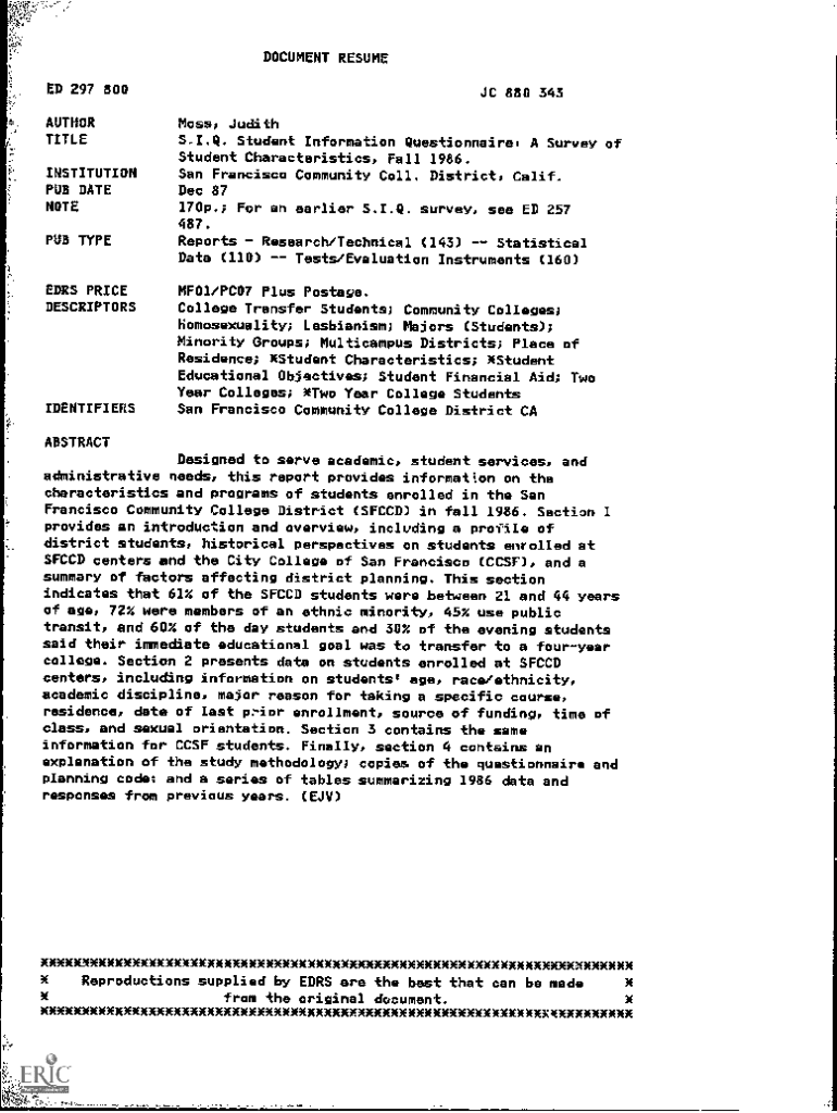 Fillable Online SIQ Student Information Questionnaire: A Survey of ...