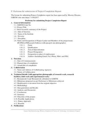 Fillable Online F. Performa for submission of Project Completion Report ...
